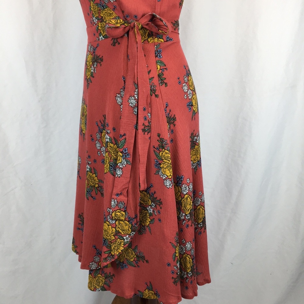 Hem&Thread Deep Coral Floral Wrap Dress Sz. S - Gem